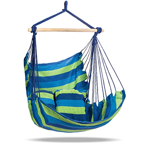 Sorbus Stylish Swing Chair - Fine Cotton Weave for Super Comfort & Durability- Hanging Hammock Chair w/2 Seat Cushions- Portable Outdoor Hanging Chair w/Hardware Kit - Indoor Outdoor Use - Max 265lbs