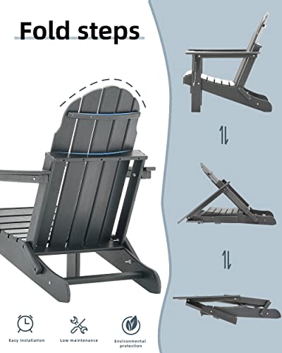 Restcozi Folding Adirondack Chairs, HDPE All-Weather Adirondack Chair, Fire Pit Chairs (2 Pack, Grey)