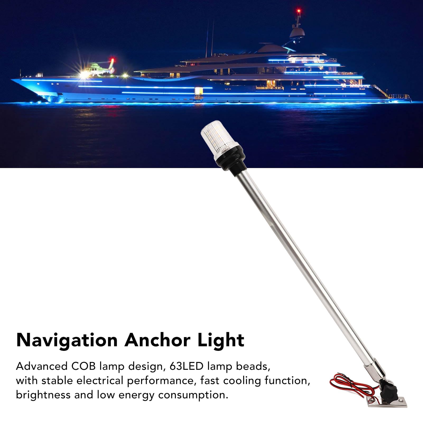 Boat Stern Light, 360 Degrees All Around Fold Down Pole Light, 3NM Visibility LED Navigation Light with 316 Stainless Steel Base for Marine, Fishing Boat, Yacht, Pontoon (22 inch)
