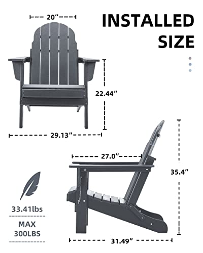 Restcozi Folding Adirondack Chairs, HDPE All-Weather Adirondack Chair, Fire Pit Chairs (2 Pack, Grey)