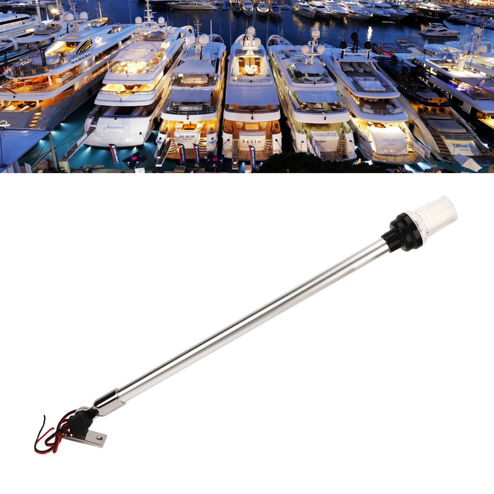 Boat Stern Light, 360 Degrees All Around Fold Down Pole Light, 3NM Visibility LED Navigation Light with 316 Stainless Steel Base for Marine, Fishing Boat, Yacht, Pontoon (22 inch)