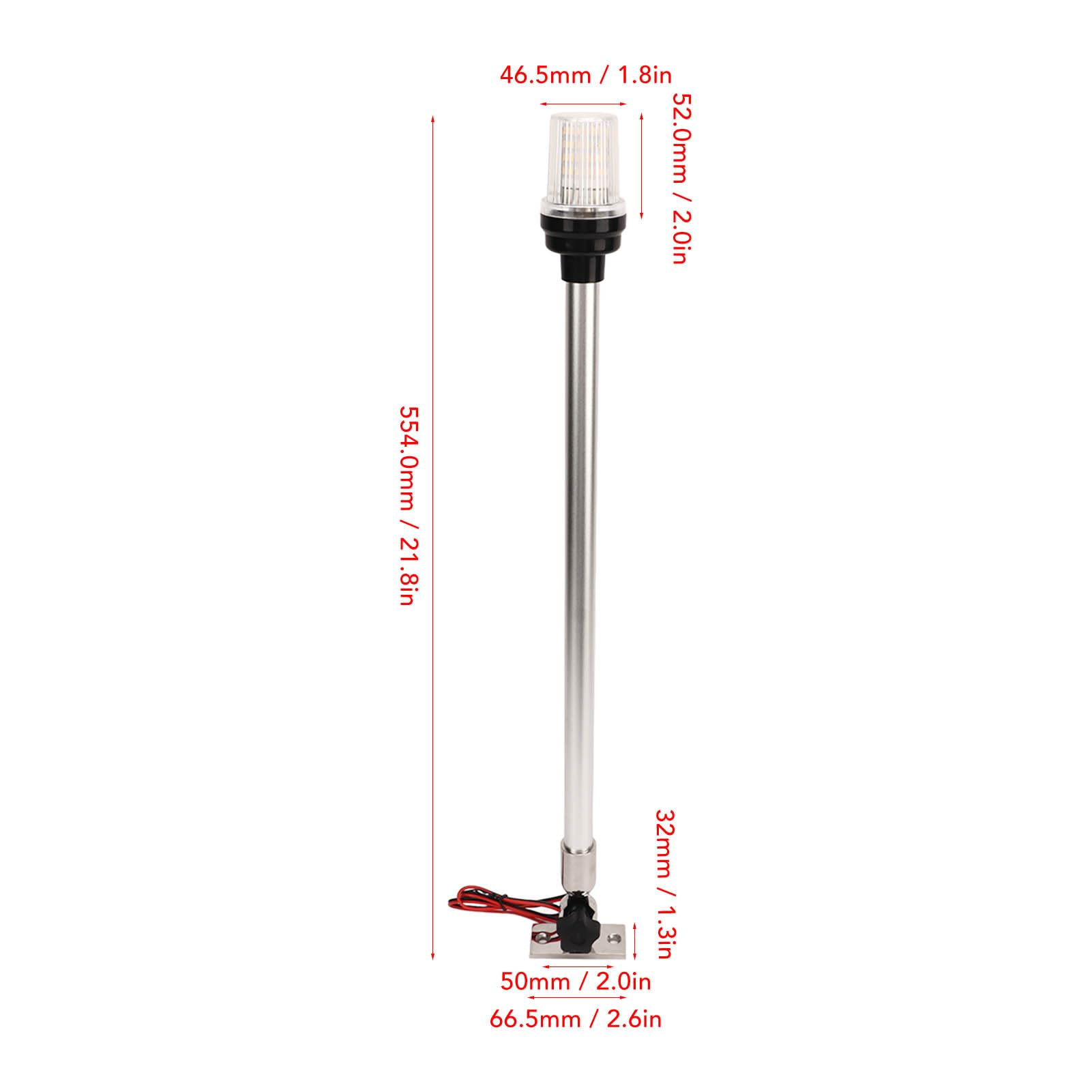 Boat Stern Light, 360 Degrees All Around Fold Down Pole Light, 3NM Visibility LED Navigation Light with 316 Stainless Steel Base for Marine, Fishing Boat, Yacht, Pontoon (22 inch)
