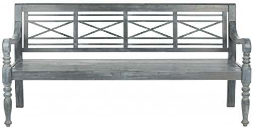 Safavieh Patio Collection Martin Adirondack Acacia Wood Bench, Ash Grey