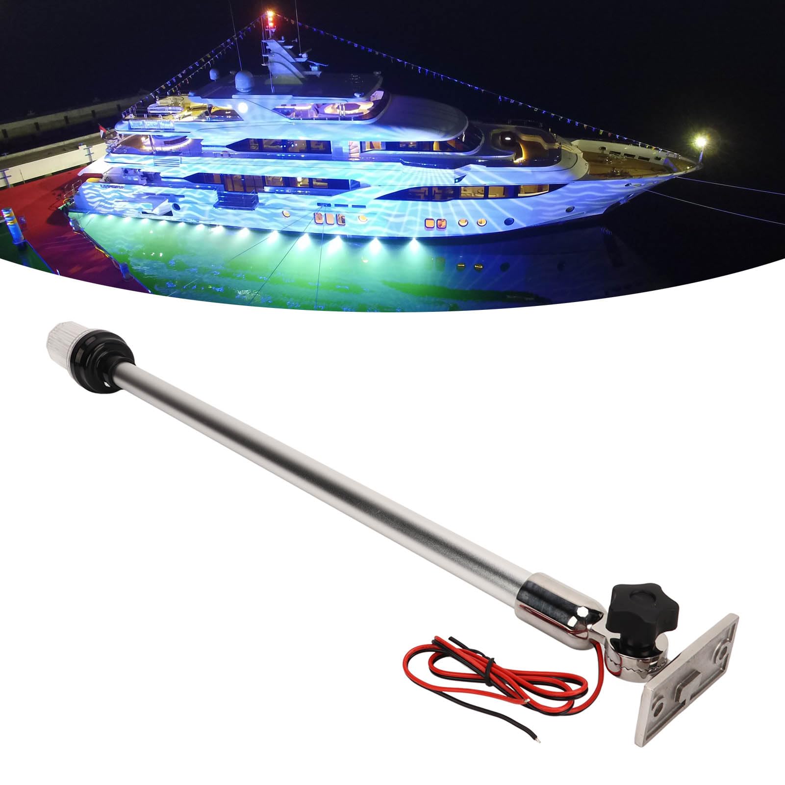 Boat Stern Light, 360 Degrees All Around Fold Down Pole Light, 3NM Visibility LED Navigation Light with 316 Stainless Steel Base for Marine, Fishing Boat, Yacht, Pontoon (22 inch)