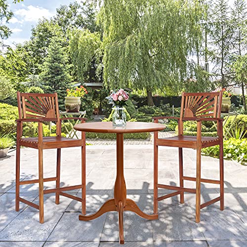 COSTWAY Bar Stools Set of 2, Outdoor Acacia Wood Bar Chairs with Sunflower Backrest, Curved Armrests & Breathable Seat, Ideal for Balcony, Sunroom, Patio, Easy Assembly (1)