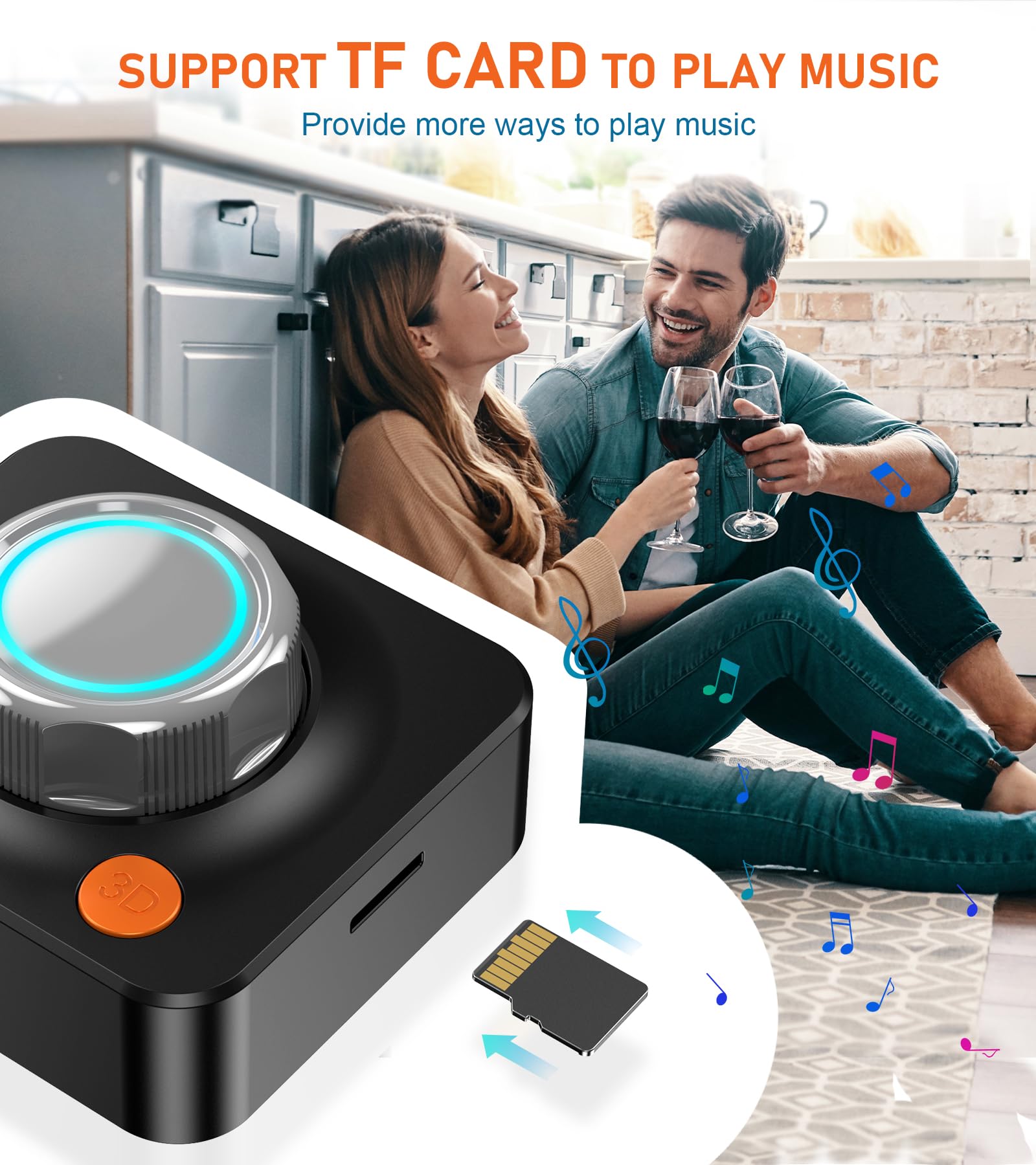 KAIY Bluetooth Audio Receiver, 3D Surround HiFi Music Streaming, 3.5mm AUX, Optical, Coaxial, TF Card Compatible, 33ft Range, No Battery