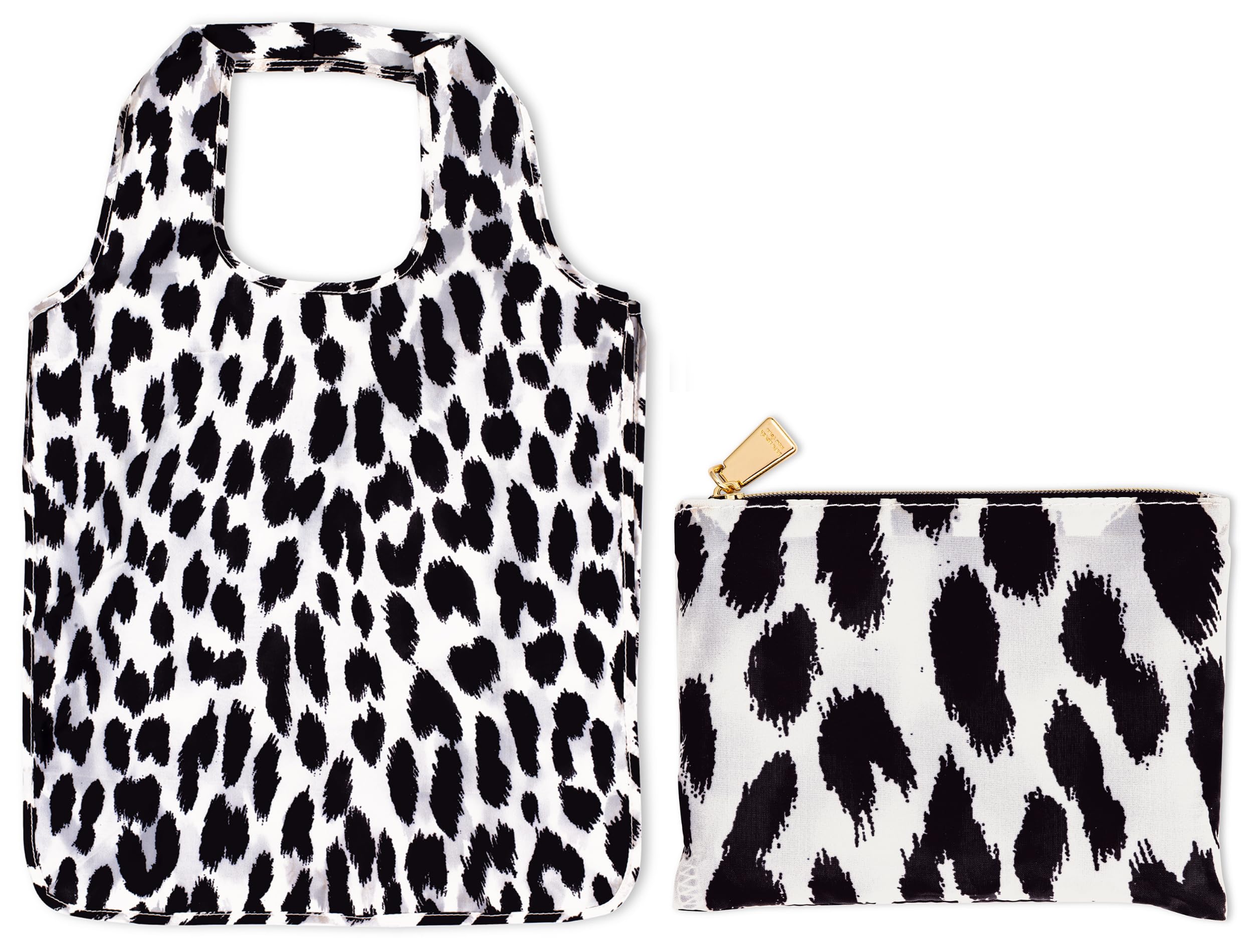kate spade new york Reusable Produce Bags, Shopping Tote with Zipper Storage Pouch, Lightweight Foldable Grocery Bag (Modern Leopard)