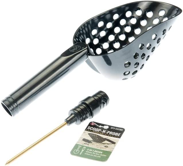 Sluice Monkey Metal Detecting Plastic Black Sand Scoop, Hand Trowel, Super Scooper, and Brass Probe