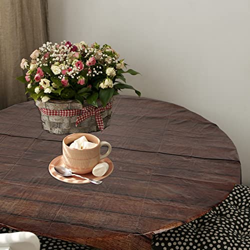 Remagr 3 Pack Wood Grain Round Tablecloth 84 Inch Waterproof Stain Resistant Polyester Table Cloth Disposable Stripe Cover for Baby Shower Birthday Dining Buffet Party Picnic Decor