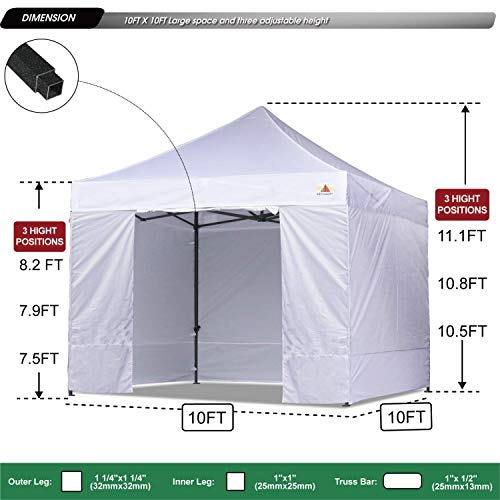 ABCCANOPY Heavy Duty Ez Pop up Canopy Tent with Sidewalls 10x10, White