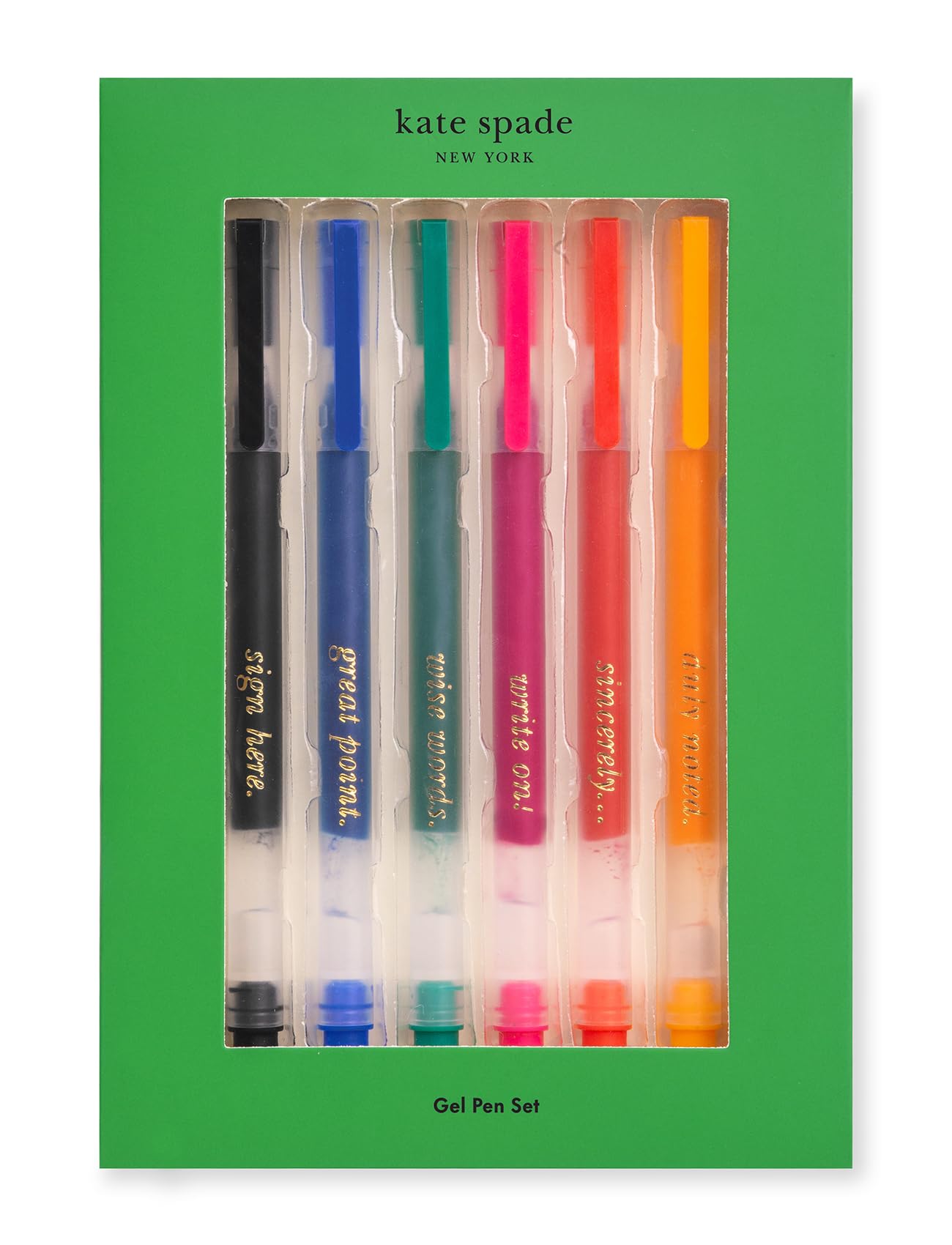 kate spade new york Colored Gel Pens, 6-Count Pack of Pens, Plastic Pens with Colorful Ink Colors, Colorblock