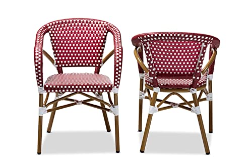 Baxton Studio Eliane Dining Side Chair in Red and White (Set of 2)