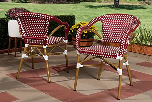Baxton Studio Eliane Dining Side Chair in Red and White (Set of 2)