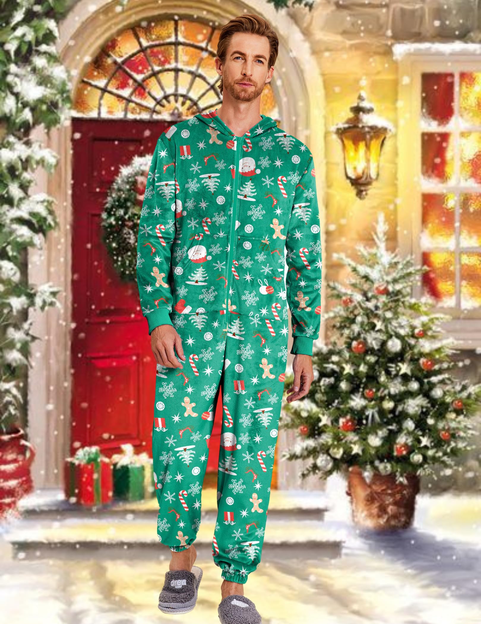 Ekouaer Men One Piece Pajama Fleece Onesie Pajama Zipper Jumpsuit with Pockets S-XXL
