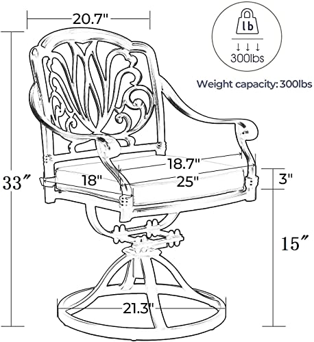 Grepatio 2 Piece Outdoor Patio Swivel Dining Chairs with Cushions, High Back Cast Aluminum Frame, Weather Resistant Metal Furniture for Lawn Garden Backyard (Swivel Rocker Chairs with Khaki Cushions)