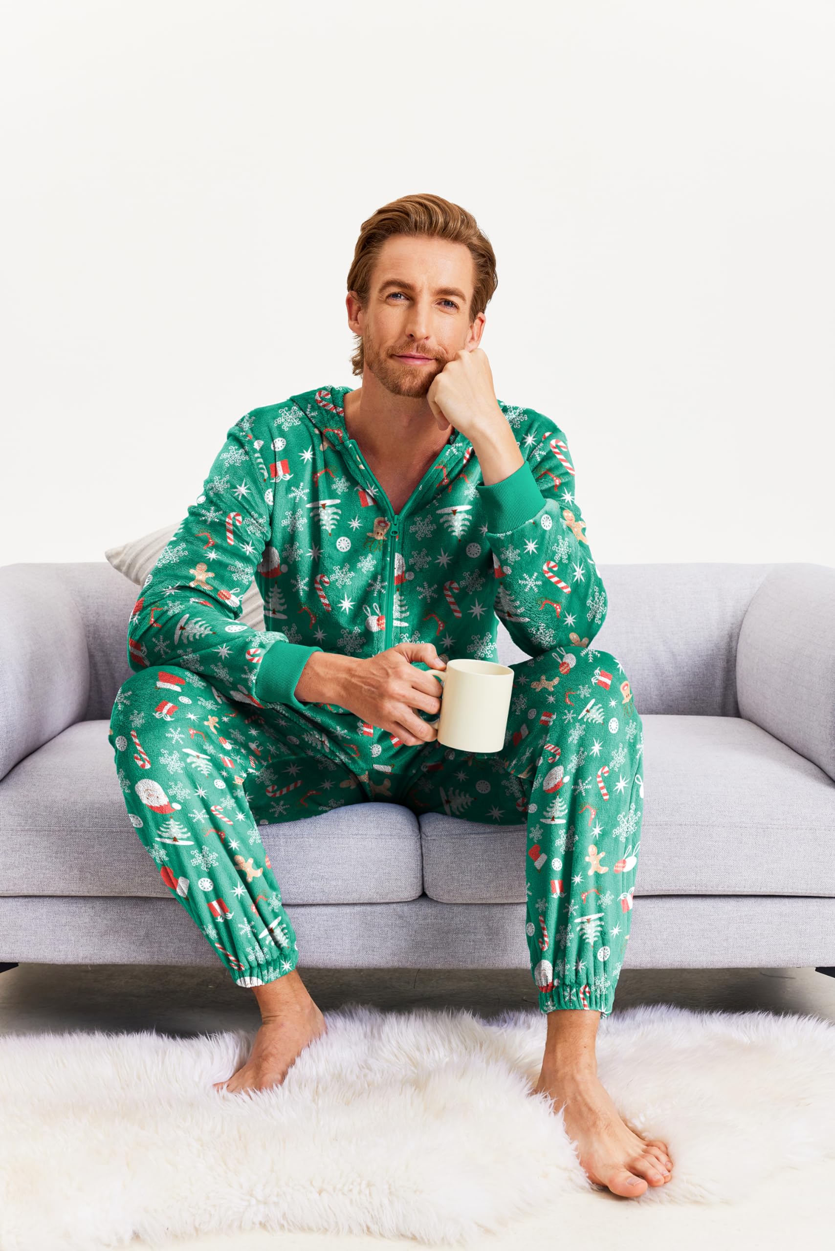 Ekouaer Men One Piece Pajama Fleece Onesie Pajama Zipper Jumpsuit with Pockets S-XXL