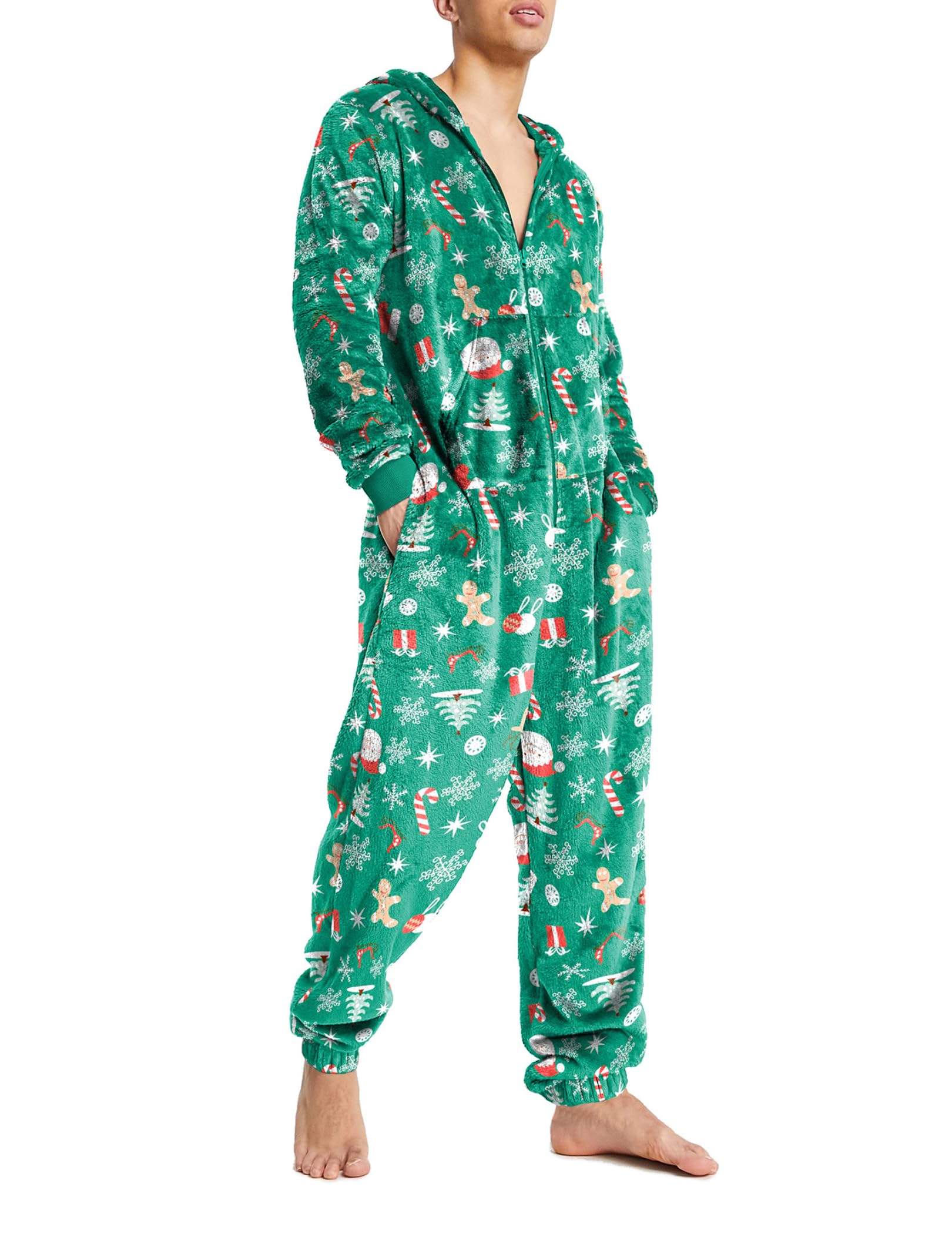 Ekouaer Men One Piece Pajama Fleece Onesie Pajama Zipper Jumpsuit with Pockets S-XXL