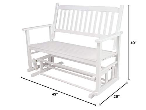 Shine Company 4215WT Torrey Outdoor 2 Person Glider Loveseat | Patio Glider Bench for Indoor/Outdoor – White