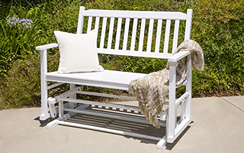 Shine Company 4215WT Torrey Outdoor 2 Person Glider Loveseat | Patio Glider Bench for Indoor/Outdoor – White