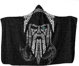 BURNAR Medieval 3D Printing Hooded Blanket Keeping Warm Odin Celtic Knot Raven Unisex Winter Wearable Hooded Blanket Double Thick Plush Fleece Blanket Cape (Color : D, Size : 50x60in/130x150cm)