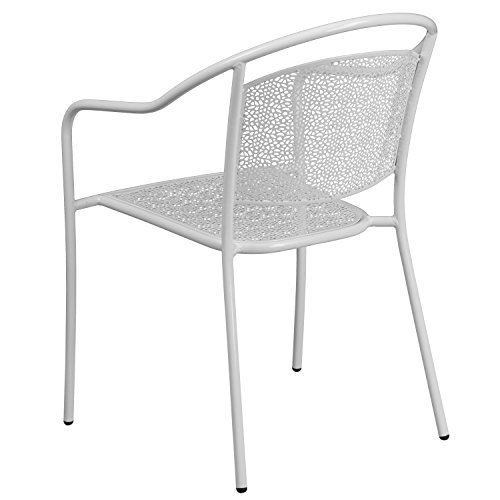EMMA + OLIVER Commercial Grade White Indoor-Outdoor Steel Patio Arm Chair with Round Back