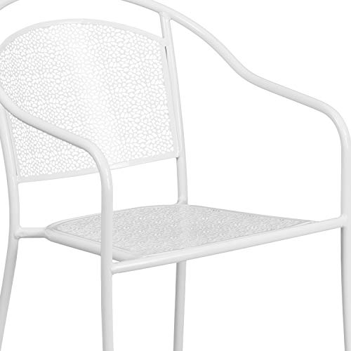 EMMA + OLIVER Commercial Grade White Indoor-Outdoor Steel Patio Arm Chair with Round Back