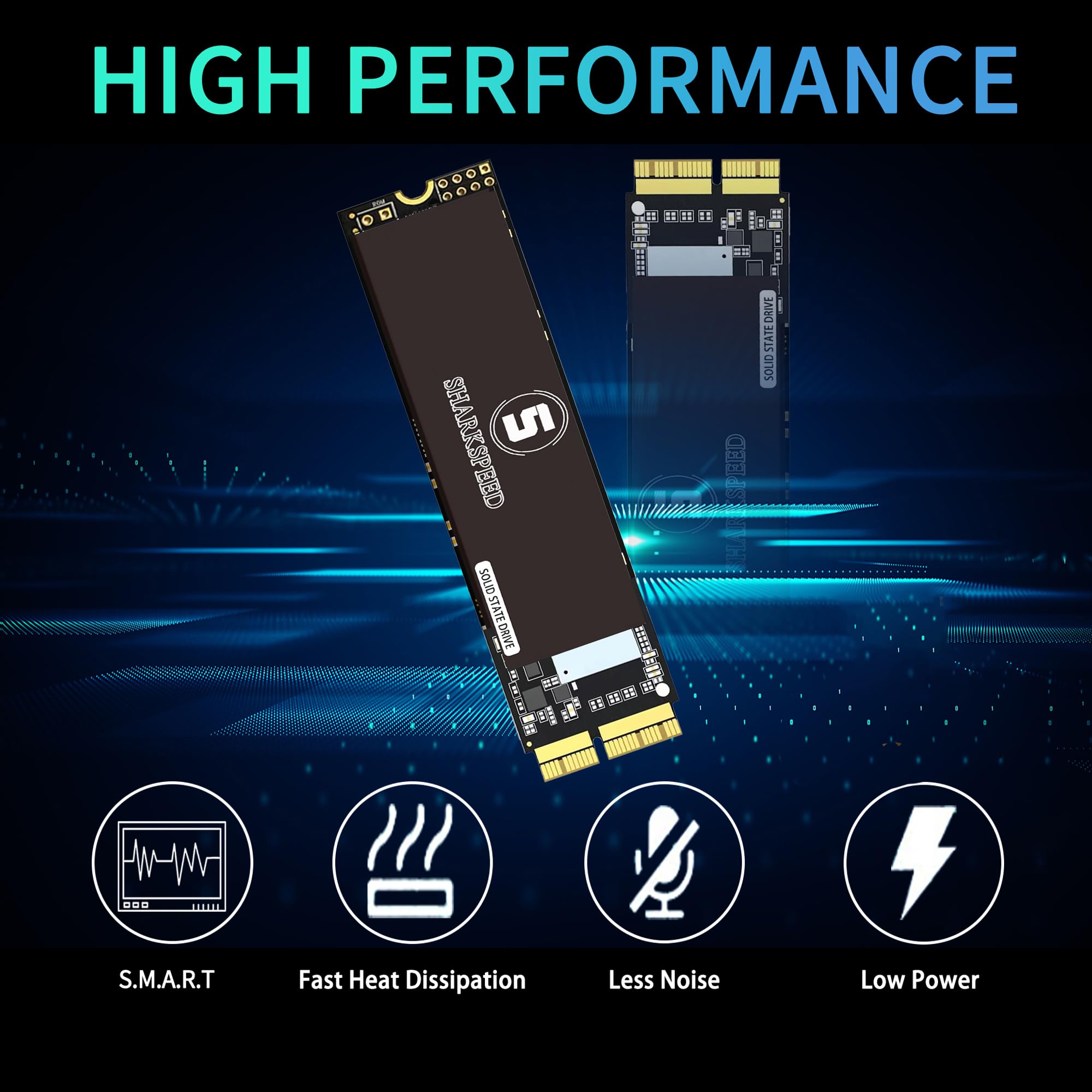 S SHARKSPEED SSD 256GB NVMe Replacement for MacBook Air A1465 A1466(2013-2015,2017), MacBook Pro A1502 A1398(Retina 2013-2015), iMac A1418 A1419(2013-2017), M.2 PCIe Gen3.0x4