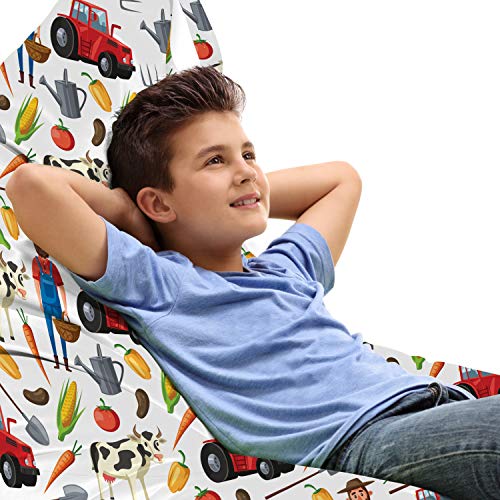 Ambesonne Farm Lounger Chair Bag, Gardener Agriculture Tractor Corn Field Cow Carrot Vegetables Farmhouse Potato, High Capacity Storage with Handle Container, Lounger Size, Multicolor