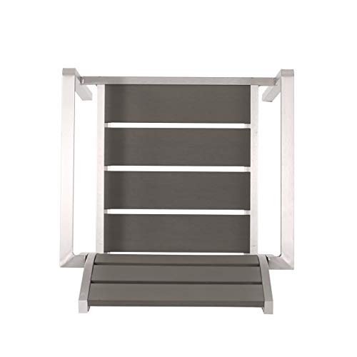 Belle Outdoor Modern Aluminum Dining Chair with Faux Wood Seat (Set of 2), Gray and Silver