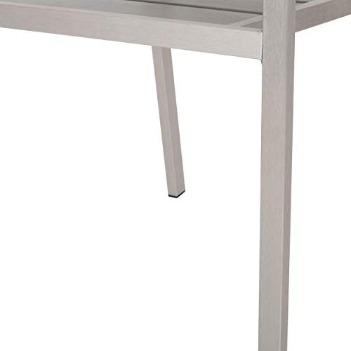 Belle Outdoor Modern Aluminum Dining Chair with Faux Wood Seat (Set of 2), Gray and Silver