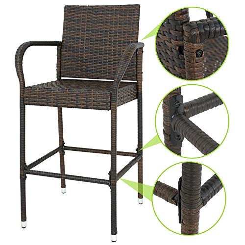 ZenStyle Set of 4 Rattan Style Barstool Brown Wicker Patio Bar Stool Indoor Outdoor with Footrest & Armrest