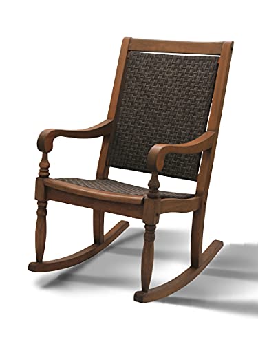Cambridge Casual Solid Wood Lyon Oversized Rocking Chair, Natural Brown Wicker