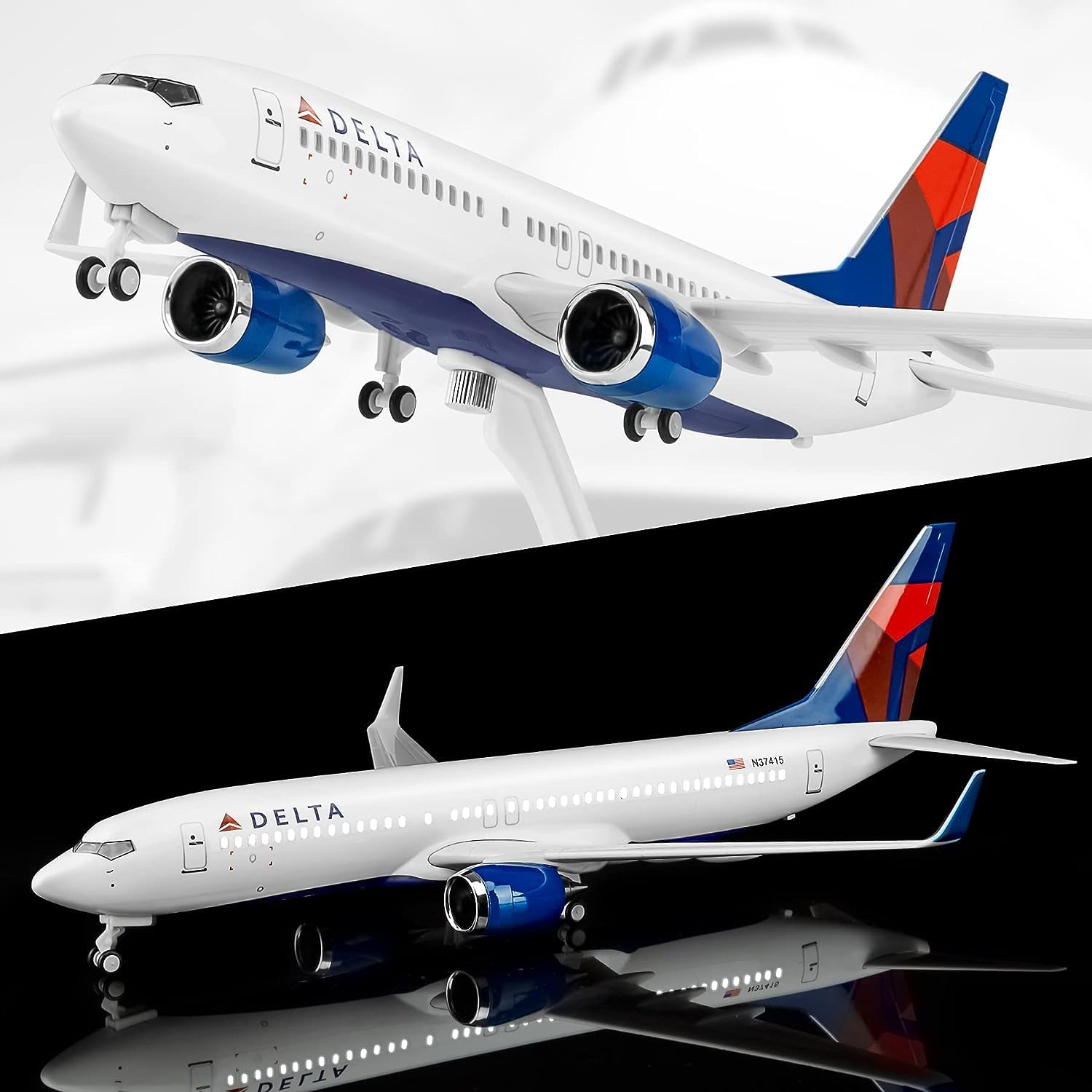 Joylluoan 1:130 Delta Model Plane Alloy Diecast Airplanes Model Airplane with LED Light