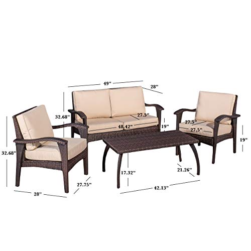 Christopher Knight Home Honolulu Outdoor Wicker Seating Set and Cushions, 4-Pcs Set, Grey