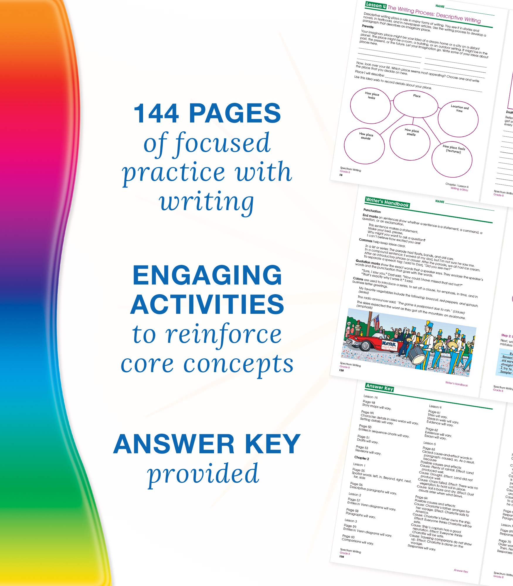 Spectrum 8th Grade Writing Workbook, Ages 13 to 14, Grade 8 Writing Workbook Informative, Advertising, Persuasive, Letter, and Fiction Story Writing Prompts 8th Grade Workbook - 144 Pages