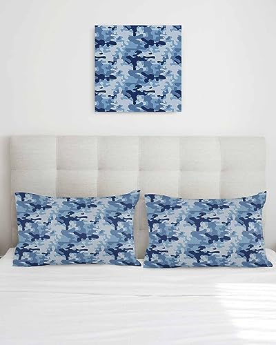 Throw Pillow Covers Set of 2, Lumbar Pillow Case Blue Camouflage Cotton Linen Rectangular Cushion Case Pillowcase for Couch Sofa Living Room Bedroom Decorative, 12 x 20 Inches