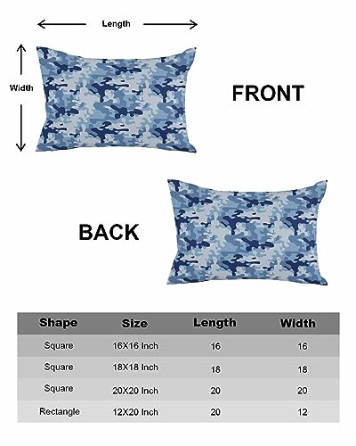 Throw Pillow Covers Set of 2, Lumbar Pillow Case Blue Camouflage Cotton Linen Rectangular Cushion Case Pillowcase for Couch Sofa Living Room Bedroom Decorative, 12 x 20 Inches