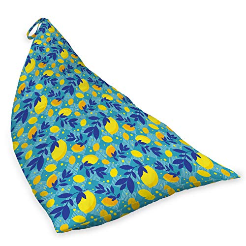 Ambesonne Fruit Lounger Chair Bag, Lemons and Leaves Pattern in Cartoon Style on Background Geometric Shapes, High Capacity Storage with Handle Container, Lounger Size, Yellow and Multicolor
