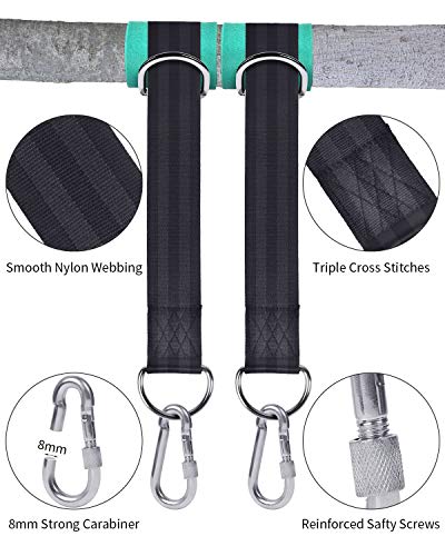 AISHN Tree Swing Straps Hanging Kit, Adjustable Hammock Straps(Set of 2), 2200Lbs Break Strength. 5ft Long with Tree Protector Sleeves, Swivel Strong Stainless Hook, Rustproof Screw Lock Carabiners