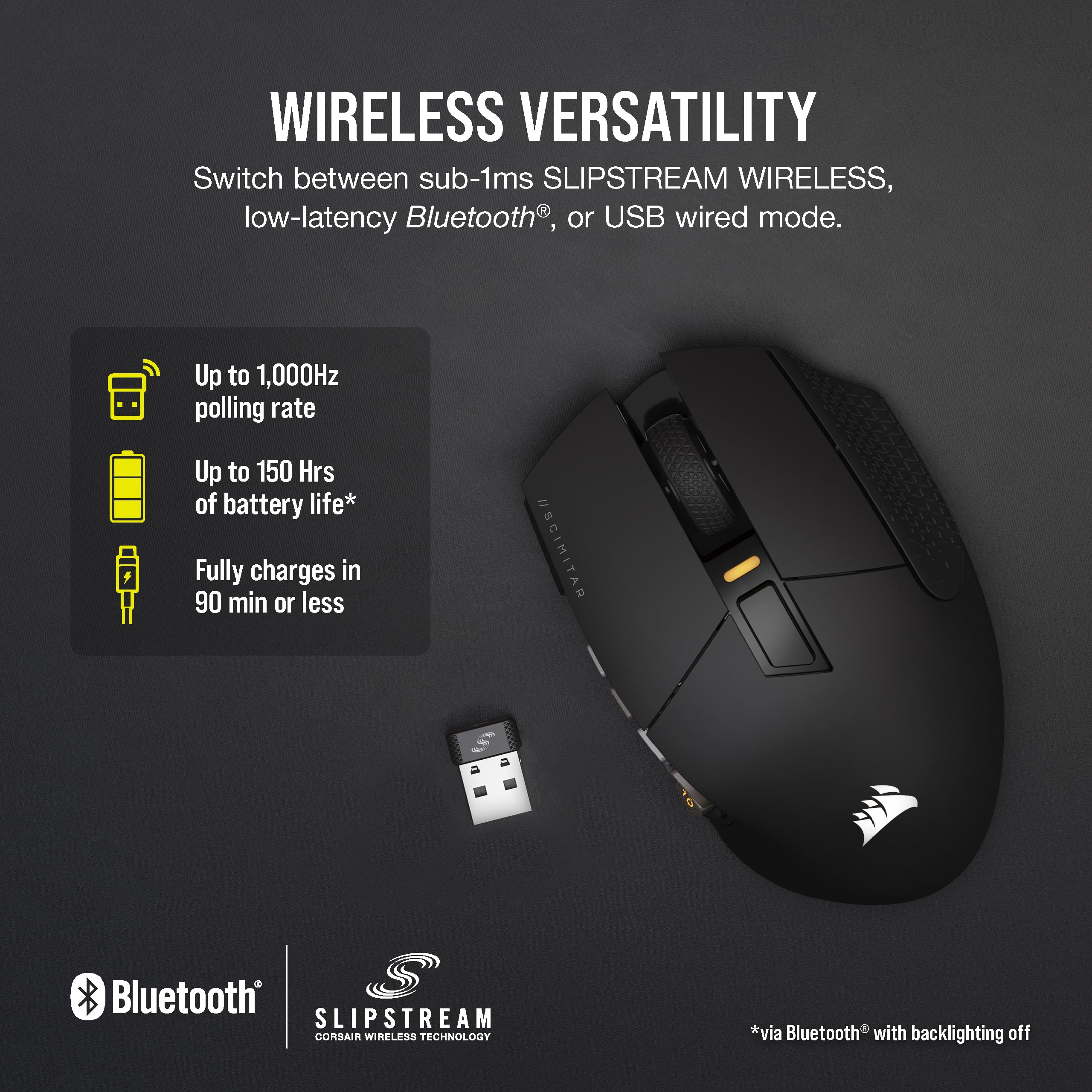 CORSAIR SCIMITAR ELITE RGB WIRELESS MMO Gaming Mouse - 26,000 DPI - 16 Programmable Buttons - Up to 150hrs Battery - iCUE Compatible - Black