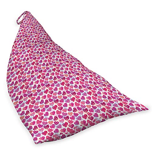 Ambesonne Valentine's Day Lounger Chair Bag, Hearts in Geometric Polygonal Design Romantic Modern Pattern, High Capacity Storage with Handle Container, Lounger Size, Pink Fuchsia and Salmon