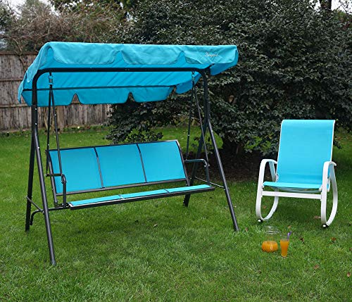 Kozyard Belle 3 Person Outdoor Patio Swing with Strong Weather Resistant Powder Coated Steel Frame and Textilence Seats