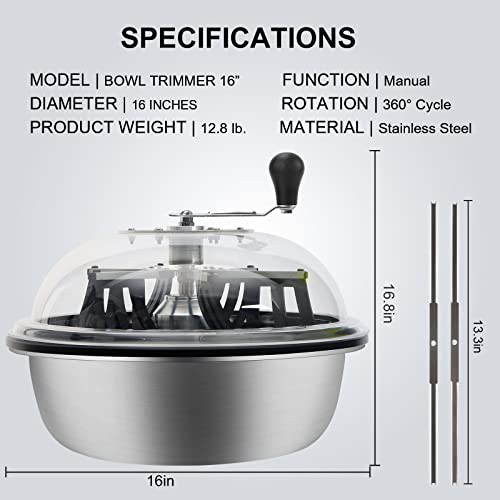 MELONFARM 16-Inch Bud Leaf Bowl Trimmer Twisted Spin Cut for Hydroponic Plant with Sharp Stainless Steel Blades
