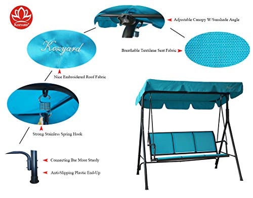 Kozyard Belle 3 Person Outdoor Patio Swing with Strong Weather Resistant Powder Coated Steel Frame and Textilence Seats