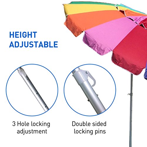 EasyGo 8 Foot HEAVY DUTY HIGH WIND Beach Umbrella - Giant 8' Beach Umbrella with Sand Anchor & Carrying Bag -Sturdy Pole
