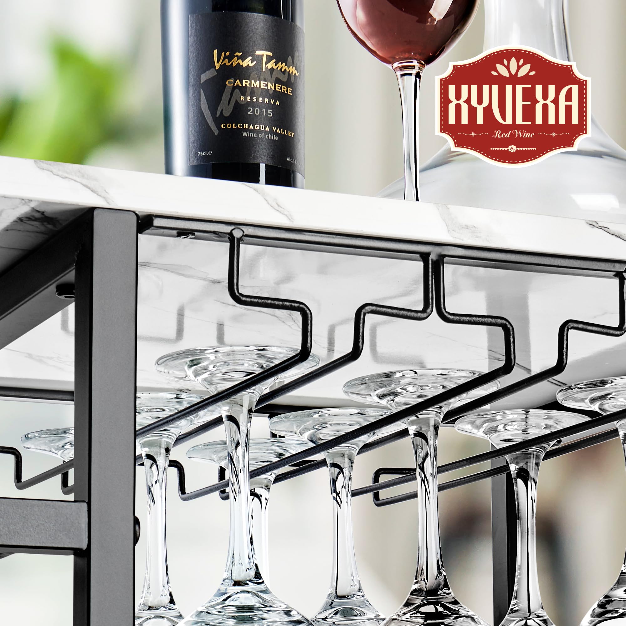 Wine Rack Table with Glass Holder, 32 Inch Modern Wine Bar Cabinet with Storage for 17 Bottle & 9 Glass, Table Liquor Bar Cabinets for Home, Bar, Kitchen, Buffet, Dining Room