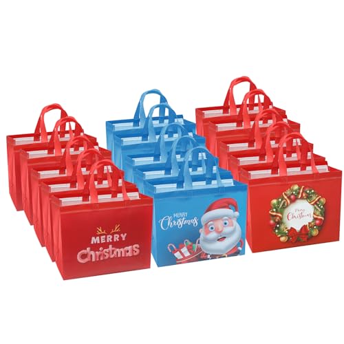 Large Christmas Gift Bags - 15 Pcs Gift Bags for Christmas Presents, Reusable Gift Bags with Handles, Christmas Bags, Christmas Tote Bags, Holiday Gift Bags Bulk, Xmas Gift Bags, 11.8 * 9.8 * 5.9"