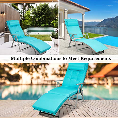 Tangkula Outdoor Folding Chaise Lounge Chair, Lightweight Recliner Chair w/ 7 Adjustable Backrest Positions, Patio Reclining Beach w/Removable Cushion & Pillow for Patio Poolside No Assembly Required
