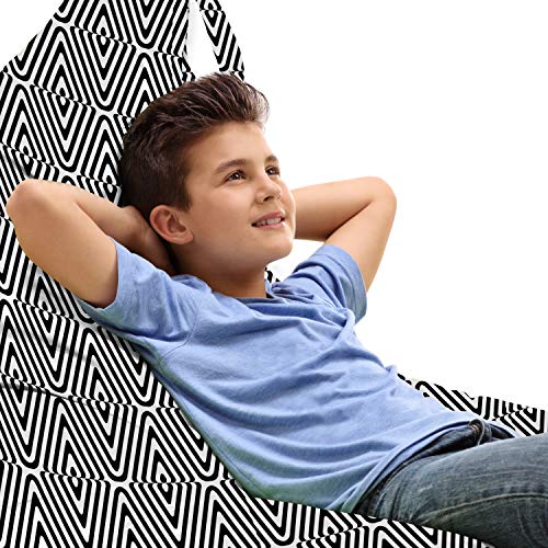 Ambesonne Abstract Lounger Chair Bag, Contemporary Mosaic Design Bohemian Style Diamond Shaped Split Rounds Art, High Capacity Storage with Handle Container, Lounger Size, Black and White