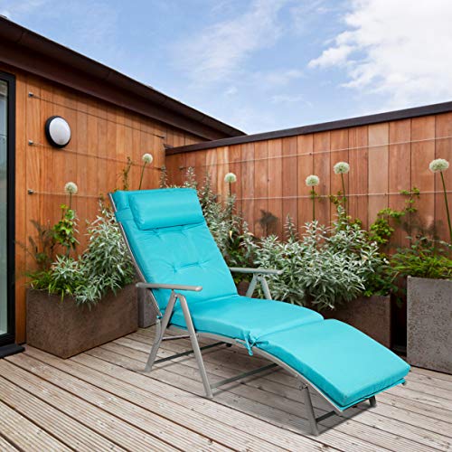 Tangkula Outdoor Folding Chaise Lounge Chair, Lightweight Recliner Chair w/ 7 Adjustable Backrest Positions, Patio Reclining Beach w/Removable Cushion & Pillow for Patio Poolside No Assembly Required